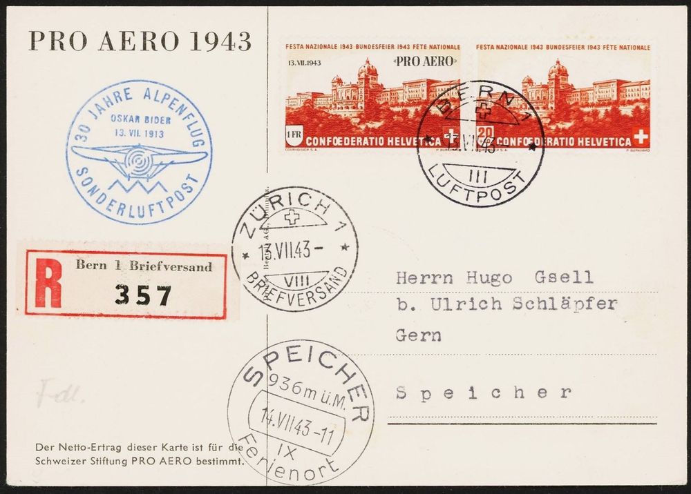 Pro Aero 1943 auf Sonderkarte (Gebraucht) in Basel für CHF 7 – mit Lieferung auf Ricardo kaufen
