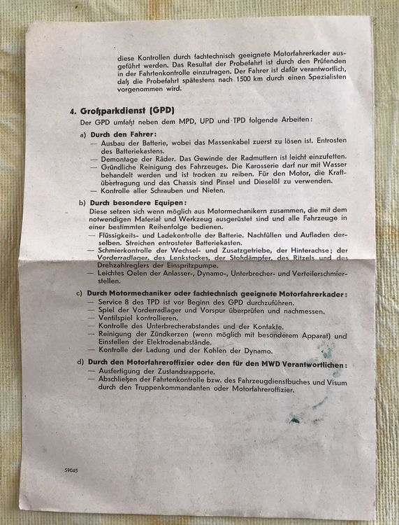 SCHWEIZER ARMEE 61.113-D PARKDIENST FÜR LASTWAGEN GELÄ. (Gebraucht) in ...