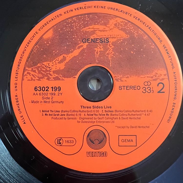Genesis -Three Sides Live / 2 LP - 1. D-Press. 1982 (Gebraucht) in Gais für CHF 19 – mit ...