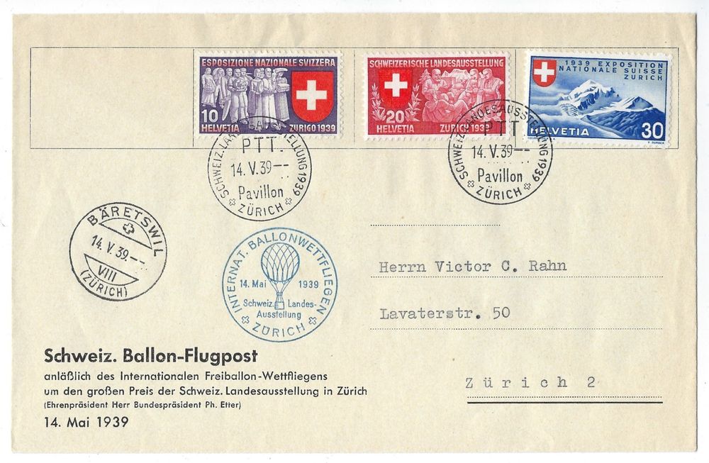 1939 Ballonflug SF 39.3a ab Landi Zürich nach Bäretswil ZH (Gebraucht ...