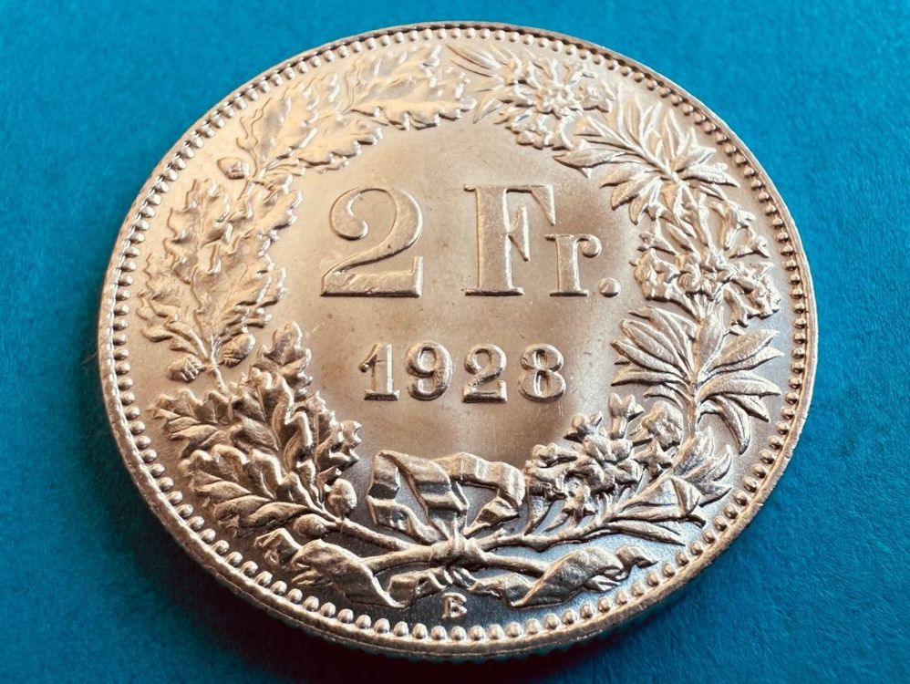 2 Franken 1928 Silber in Stempelglanz, Prachtsexemplar rar! (Neu (gemäss Beschreibung)) in ...