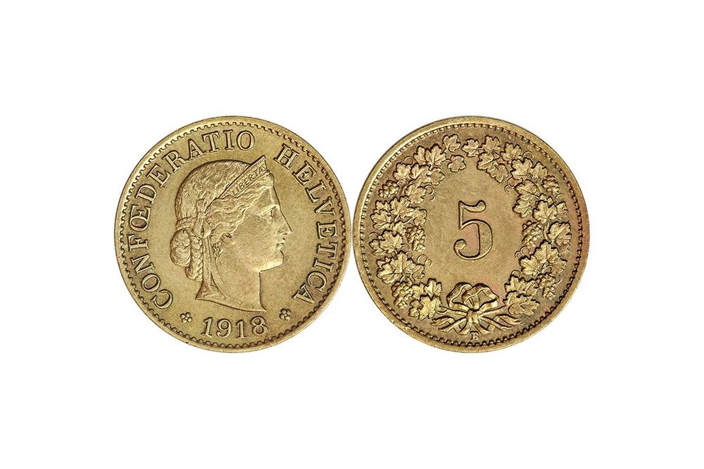 5 Rappen von 1918 Messing, vz-unz (Antik) in Kollbrunn für CHF 6.3 – mit Lieferung auf Ricardo ...