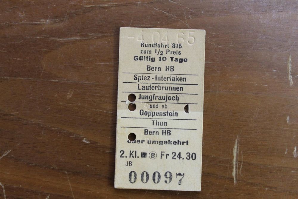 Rundfahrt Billett Bern Jungfraujoch 1965 | Kaufen auf Ricardo