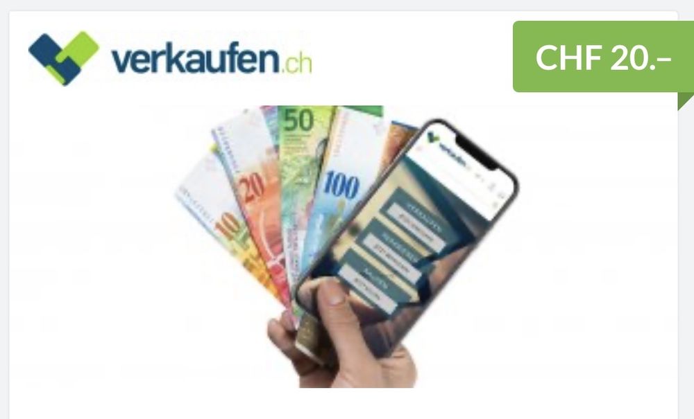 Verkaufen.ch 20 CHF Gutschein (Neu und originalverpackt) in Zürich für CHF 2 – mit Lieferung auf ...