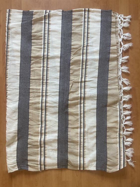 Gestreiftes Plaid / Tuch beige braun weiss Fransen (Neu (gemäss ...