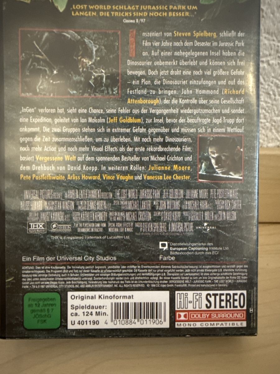 Vergessene Welt Jurassic Park VHS Kassette Kult Rarität! (Gebraucht) in ...