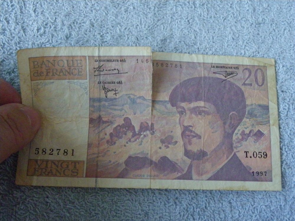 Vintage 20-Francs-Note, Frankreich 1997, Claude Debussy (Gebraucht) in ...