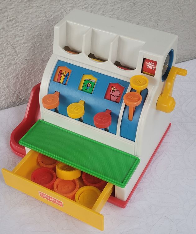 Schöne Kult Fisher-Price Kasse Spielzeug mit 6 Münzen 1994 (Gebraucht ...