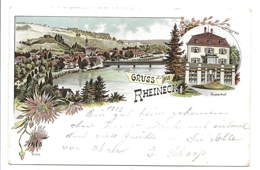 Gruss aus Rheineck (SG) Custerhof - Brücke rare Litho - 1902 (Gebraucht) in Engelburg für CHF 15 ...