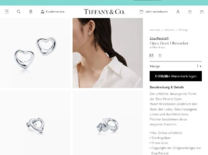 Tiffany &Co, Ohrringe Herz 925 Silber Neupreis 480.- (Gebraucht) in ...
