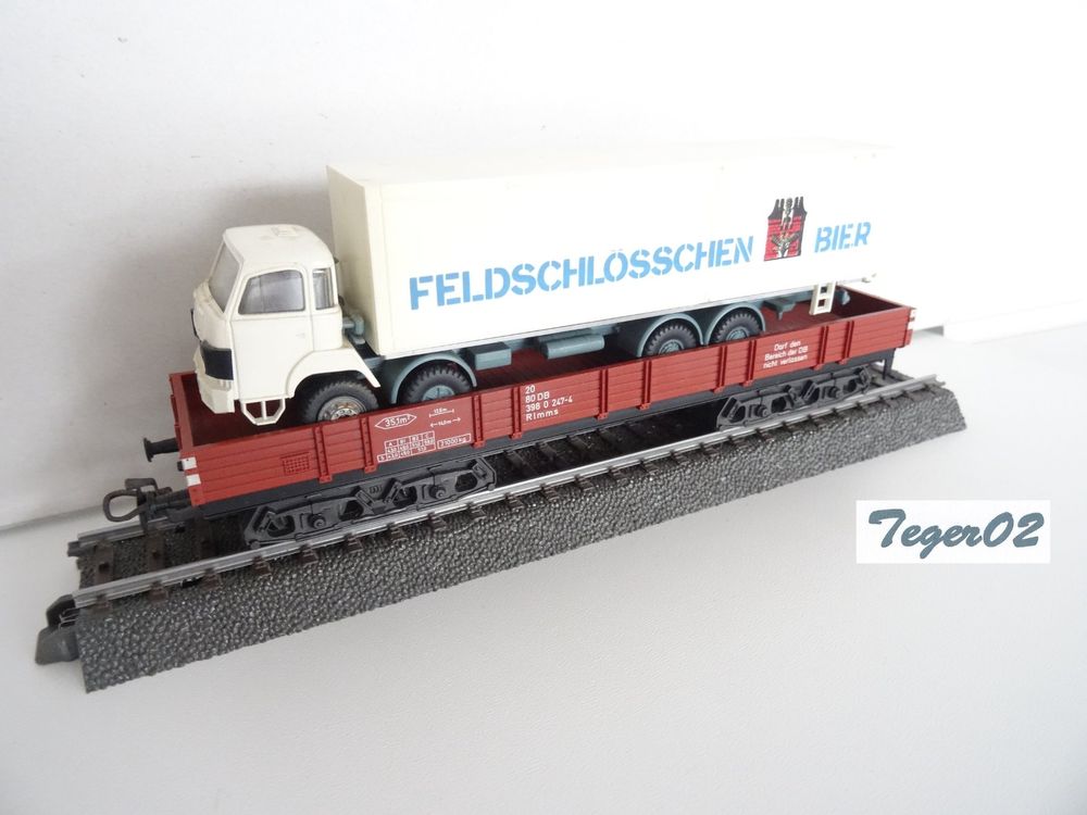 Märklin H0 4473 DB Niederbordwagen mit Saurer 4 Achslastwage (Gebraucht ...
