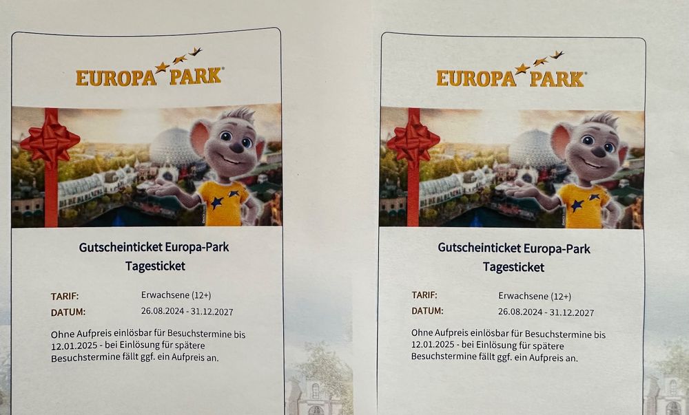 2x Europa Park Tickets (Neu und originalverpackt) in Bern für CHF 120 – mit Lieferung auf ...