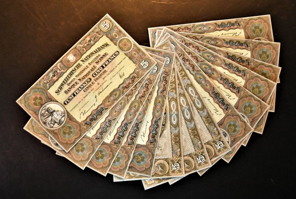 14 Stück Schweizer 5 Fr. Banknoten, neu, ungefaltet (Neu (gemäss ...