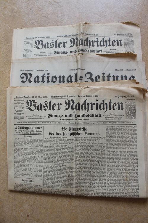 Basler Nachrichten u. National-Zeitung 1930, Nov. 13.-16. (Gebraucht ...