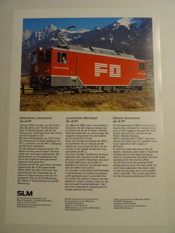 SLM FO Ge 4/4 III Foto & Datenblatt Lokomotive Bahn Schweiz (Neu (gemäss Beschreibung)) in ...