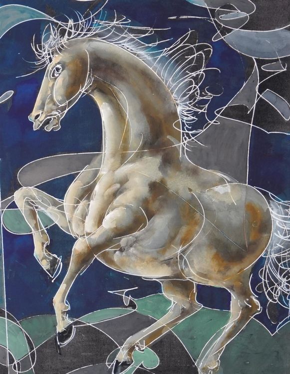 Hans Erni: Zwei Pferde, 2009 - Tempera auf Papier - ORIGINAL (Gebraucht) in Meilen für CHF 5000 ...