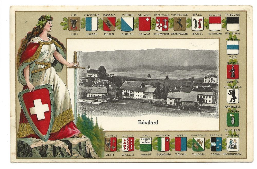 Bévilard - Berner Jura - Passepartout-Litho Wappen Feldpost | Kaufen ...