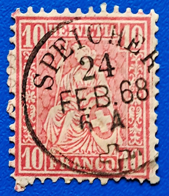 Sitzende Helvetia 10 Rp. Nr. 38. Stpl. SPEICHER 24 FEB.68 6A | Kaufen auf Ricardo