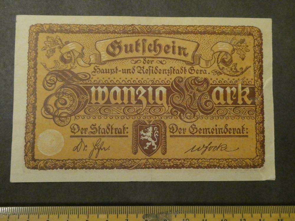Dt. Reich 1918, Gera, 20 Mark (Gebraucht) in Hinterforst für CHF 2 ...