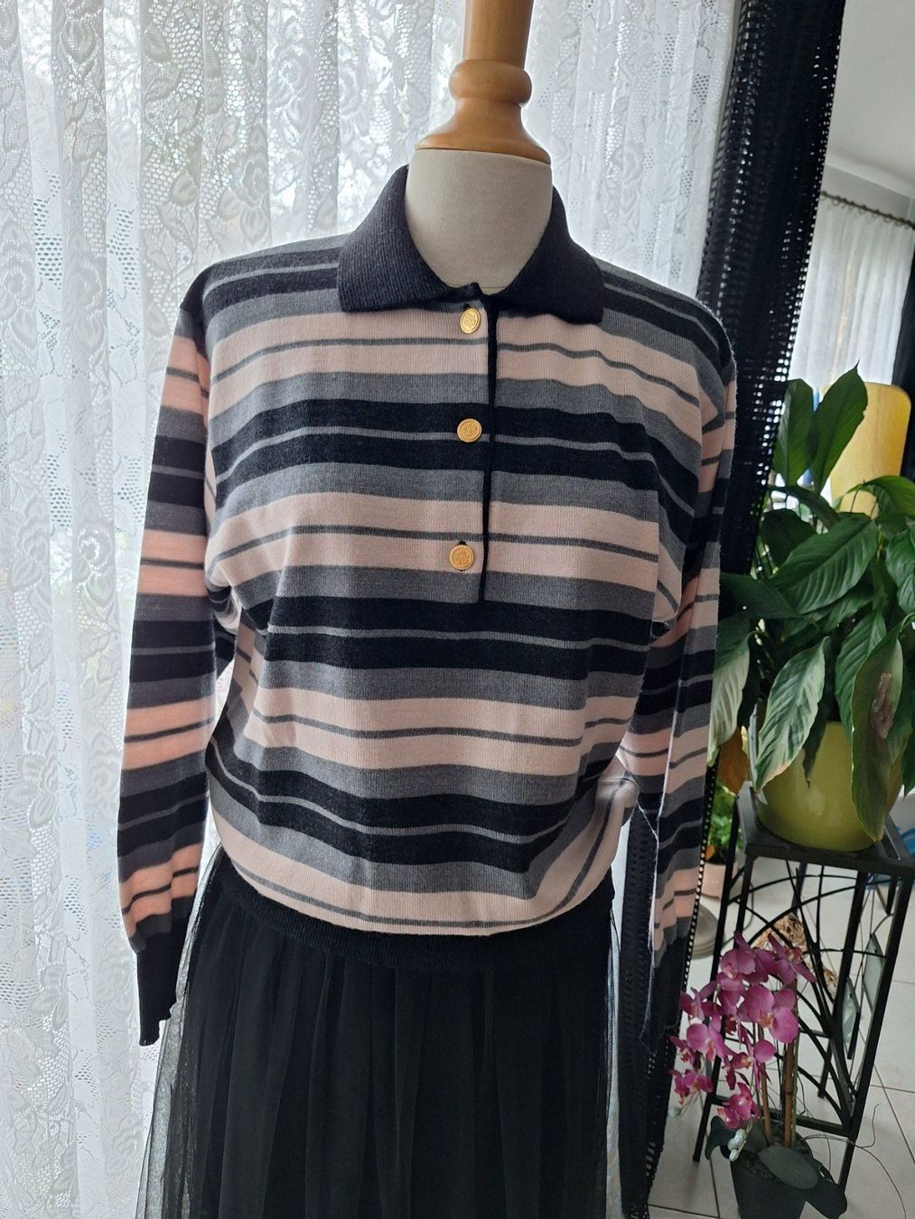 Pull en laine, rayé rose, gris et noir - Taille M (D'occasion) à St ...