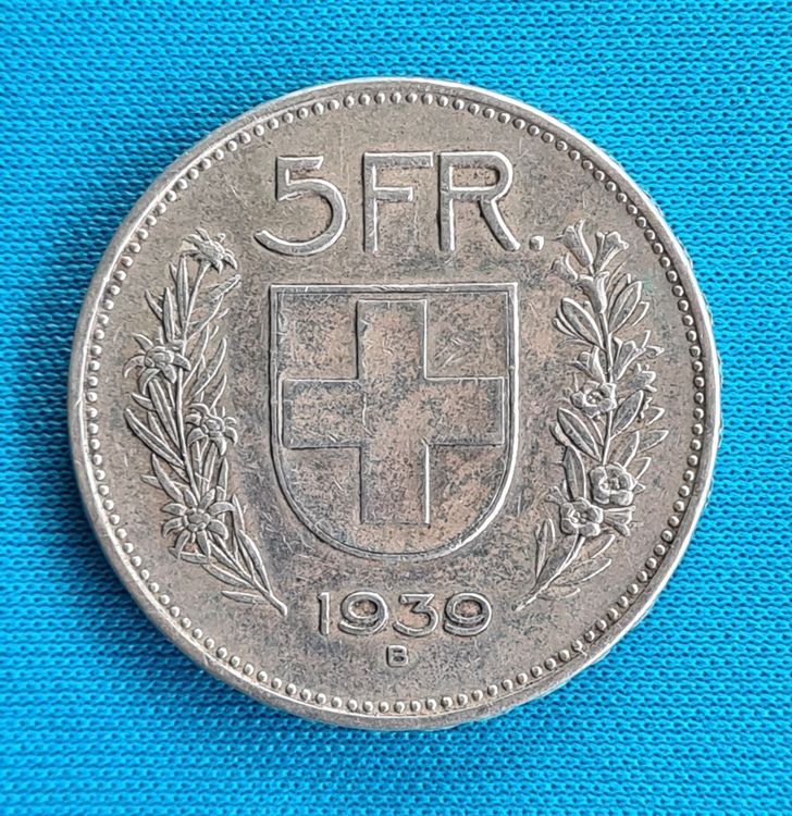 Münze Fünf Franken 1939 (Gebraucht) in für CHF 10 – mit Lieferung auf ...