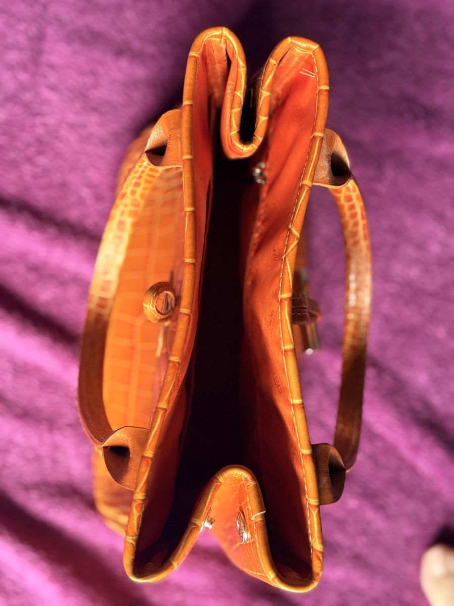 🧡 Elegante Longchamp Roseau Handtasche in Kroko-Optik (Gebraucht) in ...