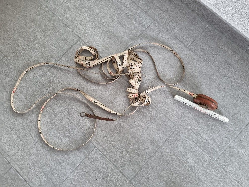 antiker Meter Massband Rollmeter Längenmass in Lederrolle (Gebraucht ...