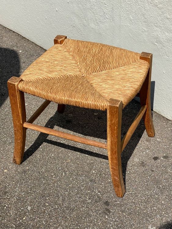 Toller alter Vintage Hocker mit Stroh-Geflecht | Kaufen auf Ricardo