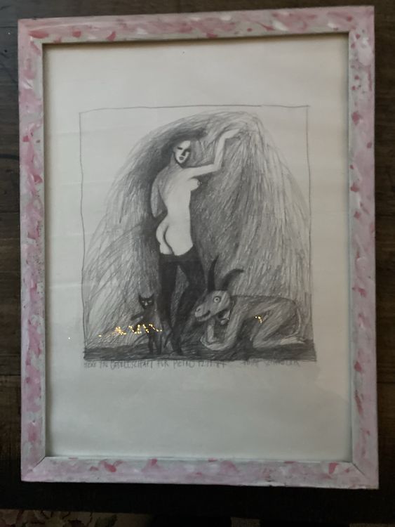 Schindler Edith, Illu " Hexe in Gesellschaft" 1981 Bleistift (Gebraucht ...