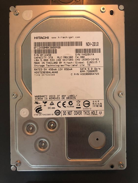 2Stk 3TB Hitachi Deskstar 7K3000 Festplatte/Harddisk (Gebraucht) in ...