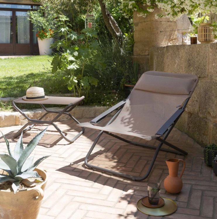 2x Lafuma TRANSABED Liegestuhl Natura+2x Beinablage / Hocker (Neu ...