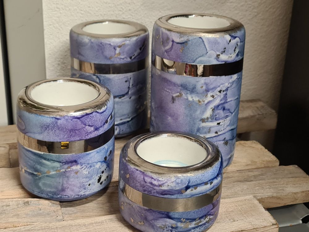 4 Keramik Kerzenständer, H 11, 9, 7, 5 cm, Ø 7 cm (Gebraucht) in Amriswil für CHF 5 – mit ...