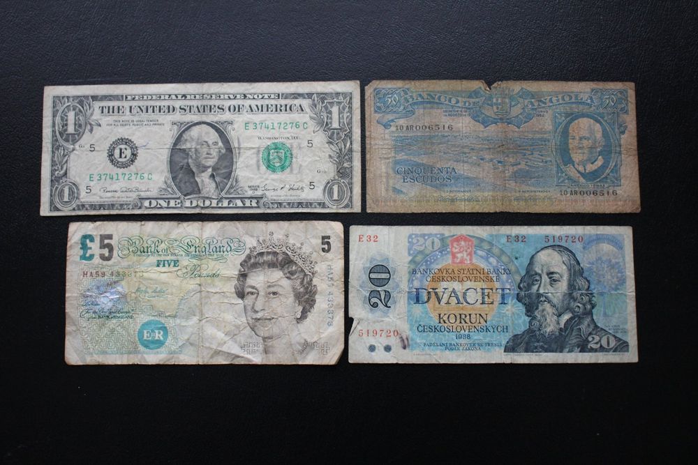 Diverse defekte Banknoten - USA, GB. Angola, Ceskoslovenske (Defekt) in ...