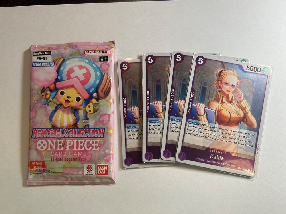 One Piece 4Stk. EB01-031 Kalifa R + 1 Boosterpack Eng. (Neu (gemäss Beschreibung)) in ...