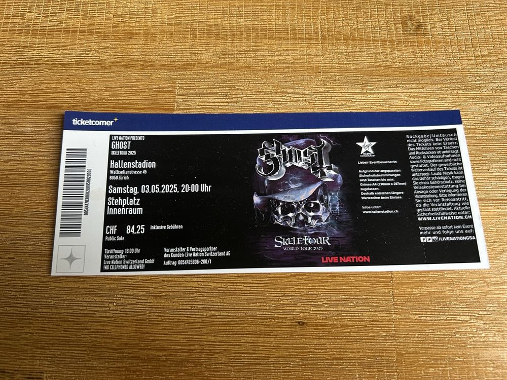 Ghost - Skeletour 2025 - Hallenstadion Stehplatz Ticket | Kaufen auf ...