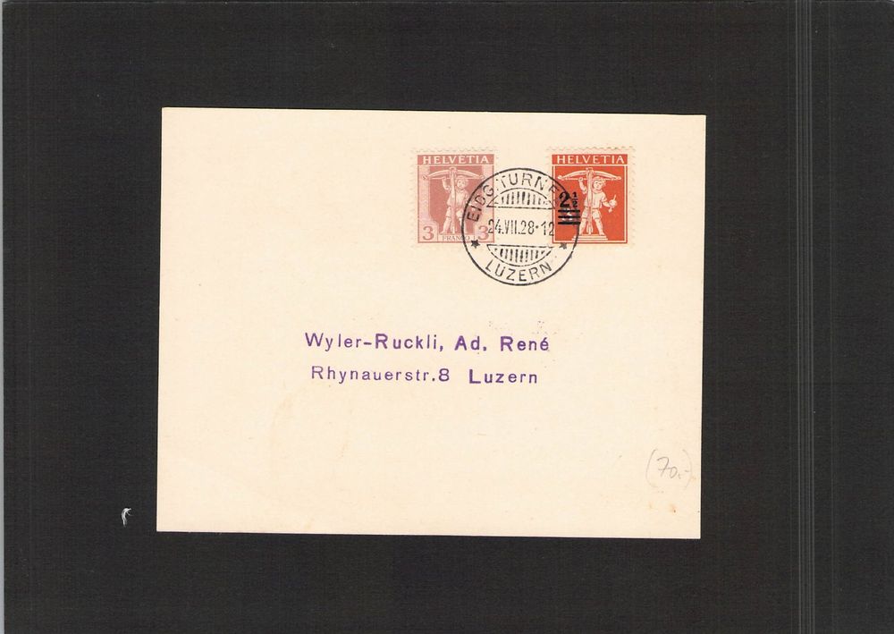 GS mit Tell-Knabe Aufdruck , gel. 24.Vlll.28 Eid. Turnfest (Gebraucht) in Reichenburg für CHF 22 ...