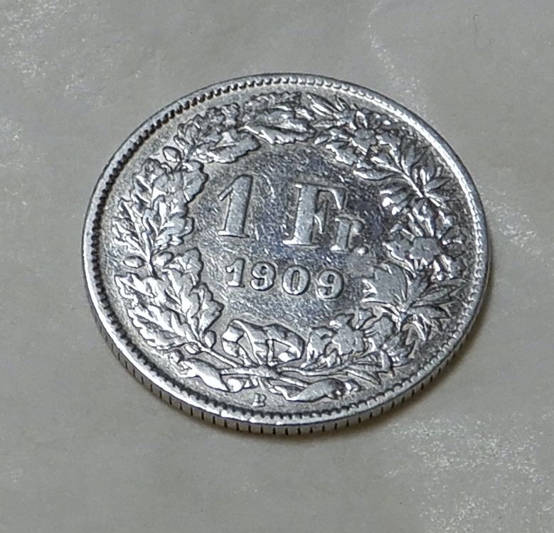 Silber Münze, 1909 , 1 Franken (Gebraucht) in Luzern für CHF 7 – mit Lieferung auf Ricardo kaufen