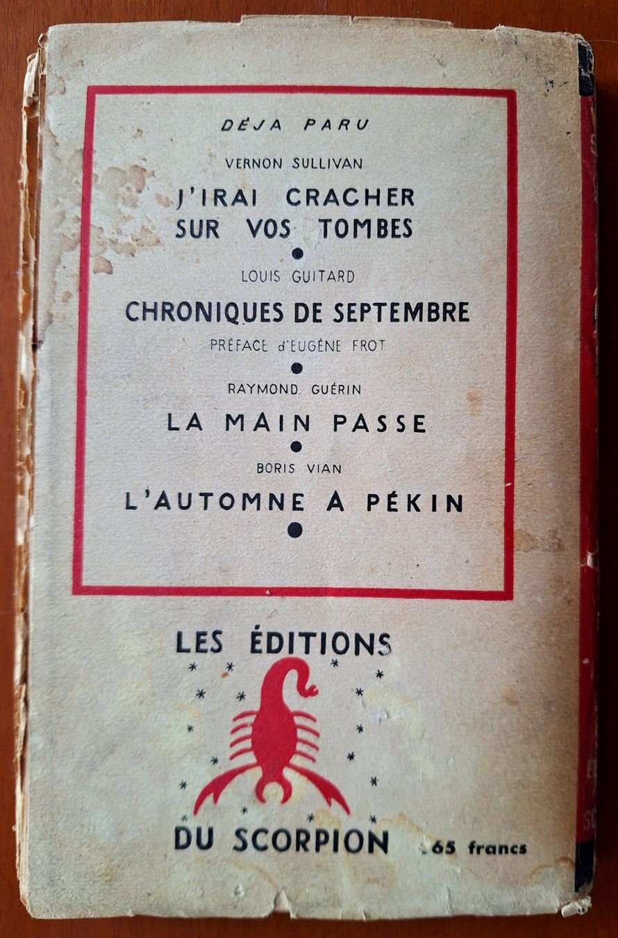 VIAN "LES MORTS ONT TOUS LA MÊME PEAU" RARE Éd.1948 SCORPION (D ...