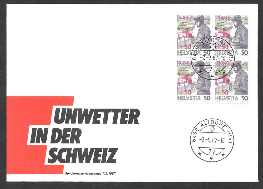 FDC W66 Viererblock ET Altdorf 7.9.1987 schön illustriert (Neu (gemäss Beschreibung)) in Olten ...