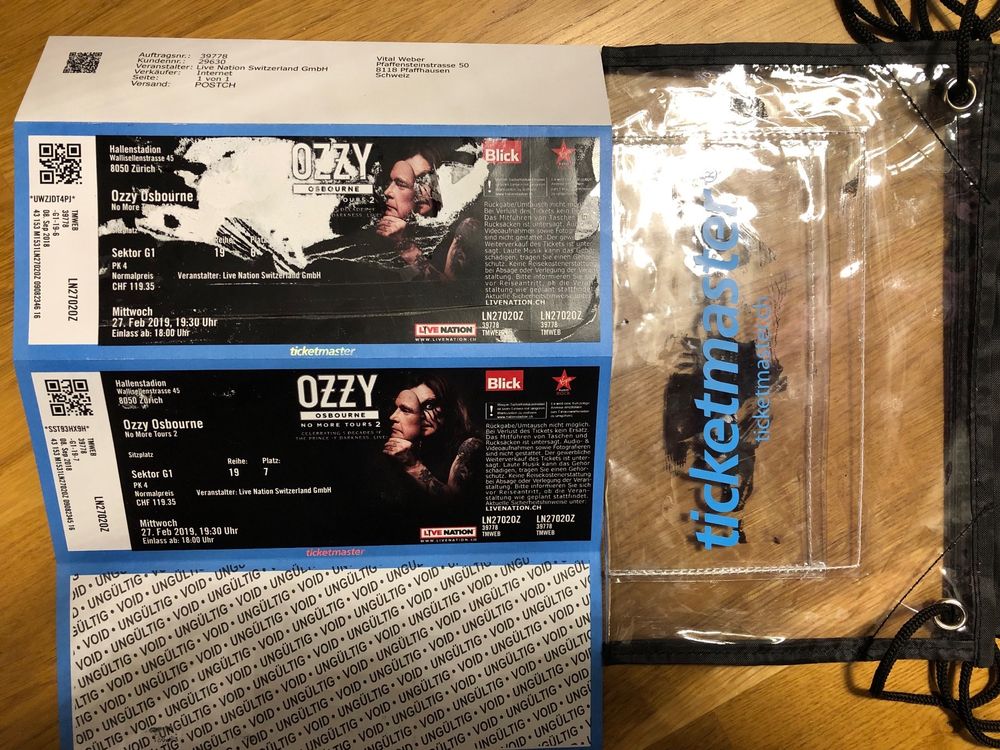Original Ozzy Osbourne Tickets für Hallenstadion 2023 Tour (Gebraucht ...