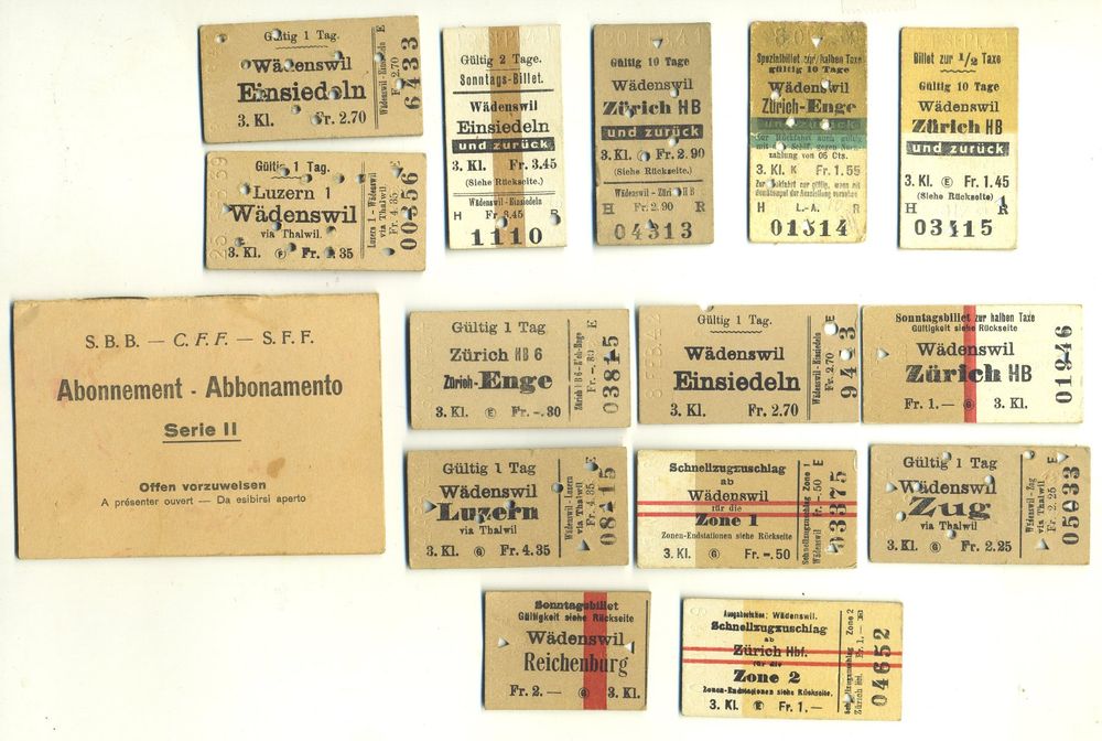 SBB-CFF 14 x Billet 3.Kl. + 1 Abo 1939-1941. Ab Wädenswil | Kaufen auf ...