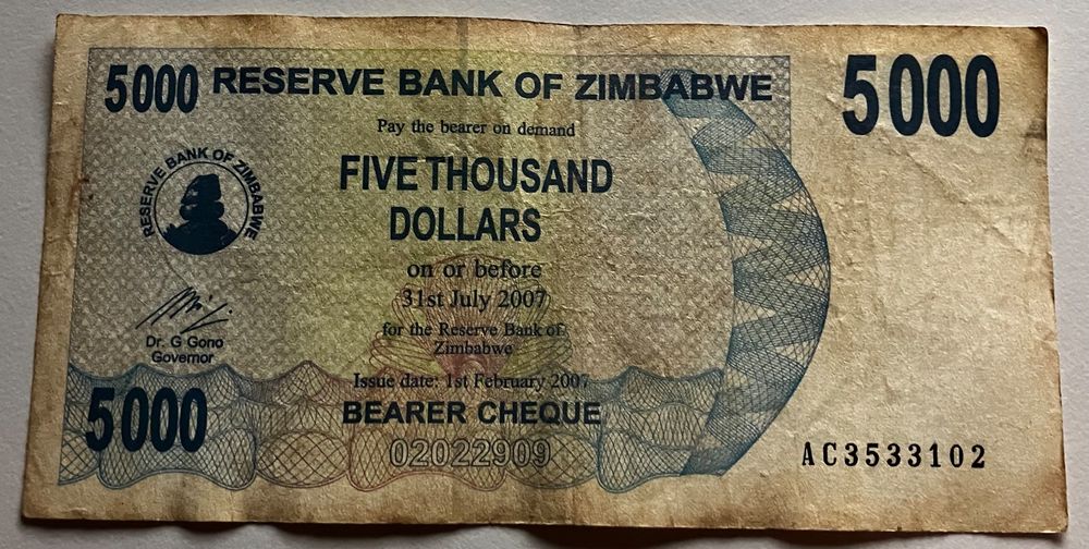 Zimbabwe 5000 Dollars 2007 (Gebraucht) in Algetshausen für CHF 1.1 ...