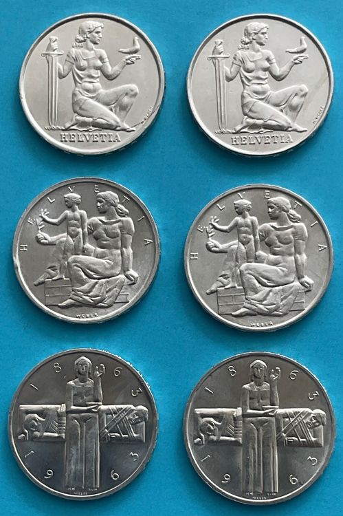 6 schöne Schweizer Silber 5 Franken Gedenkmünzen 1936 - 1963 (Gebraucht) in Zuerich für CHF 58 ...