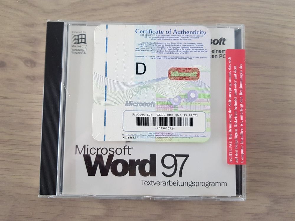 Microsoft Word 97 Software CD Neu versiegelt (Neu und originalverpackt ...
