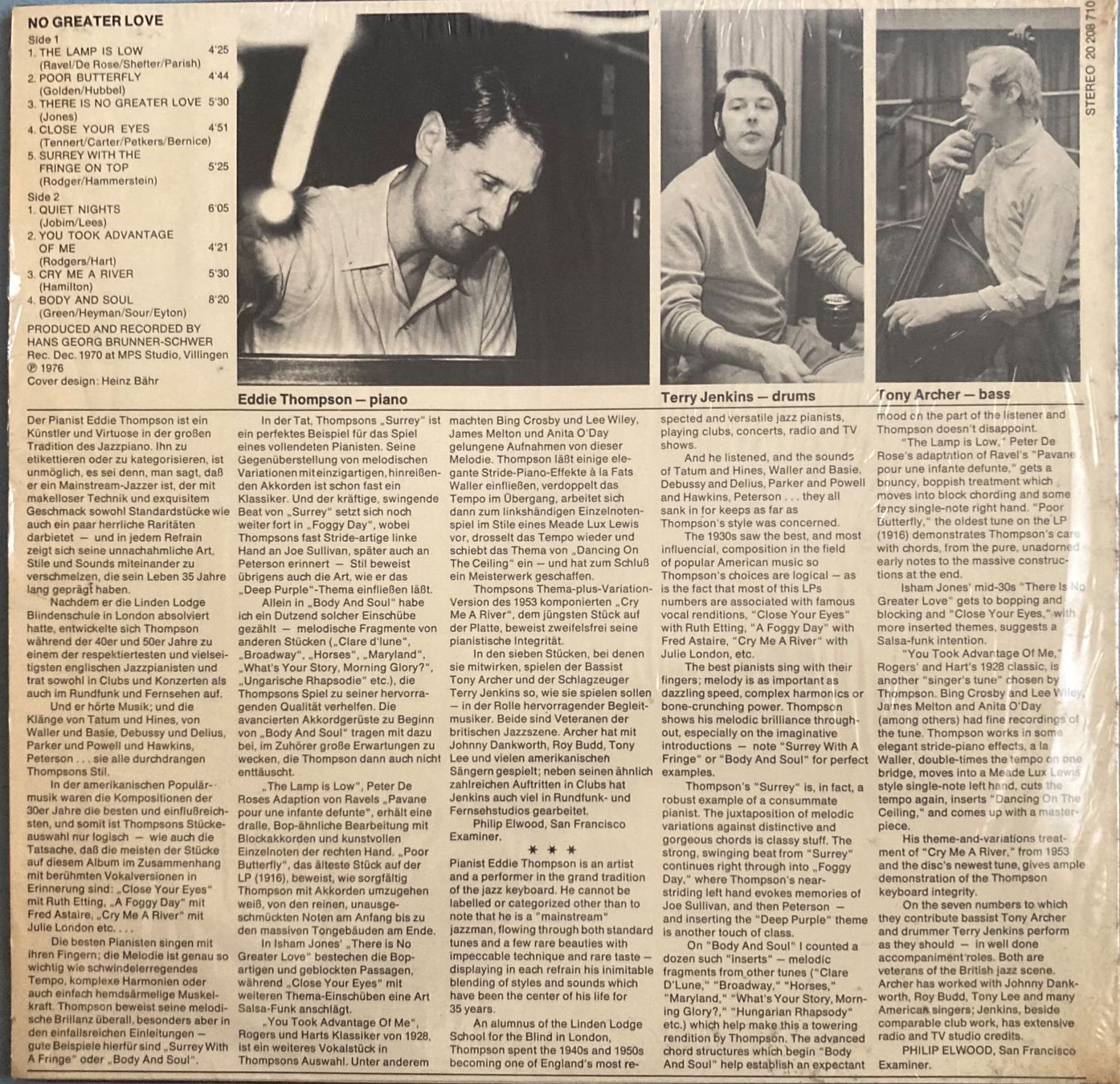 EDDIE THOMPSON - NO GREATER LOVE (D'occasion) à Poliez-Pittet pour CHF ...