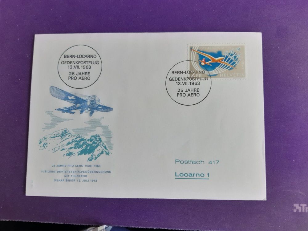 Flugbrief Bern-LOCARNO, Gedenkpostflug 1963 (Neu (gemäss Beschreibung)) in Wangs für CHF 1 – mit ...