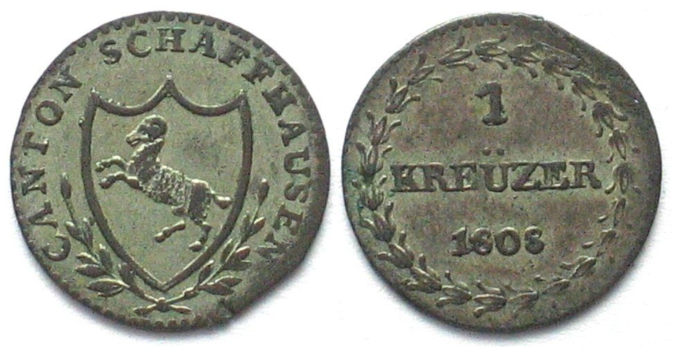SCHAFFHAUSEN 1 Kreuzer 1808 Billon ERHALTUNG! f.unz (Gebraucht) in ...