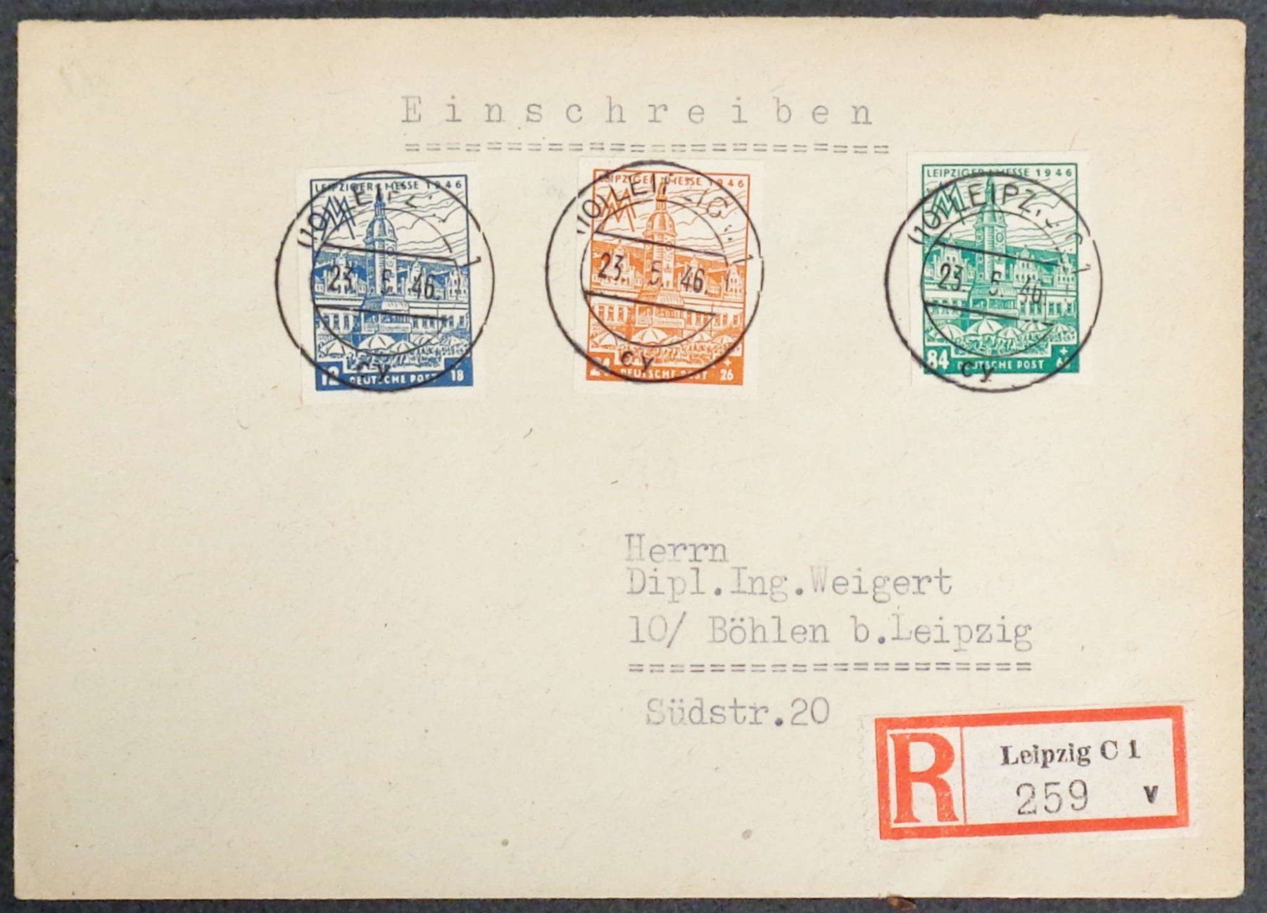 WEST-SACHSEN 1946: Leipziger Messe, 3 Geschnittene, R-Brief (Gebraucht ...