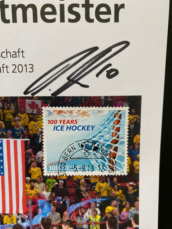 Autogram Andres Ambühl + 2 Marken auf Ausschnitt aus Lupe | Kaufen auf Ricardo