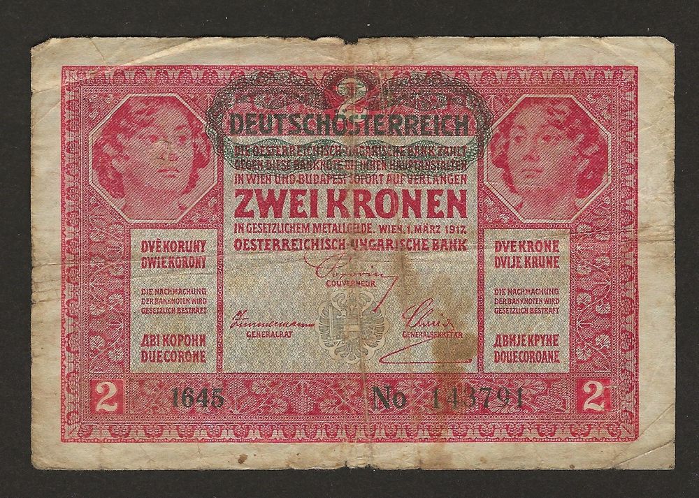 ÖSTERREICH alte Banknote 2 Kronen 1917 (Gebraucht) in Müswangen für CHF ...